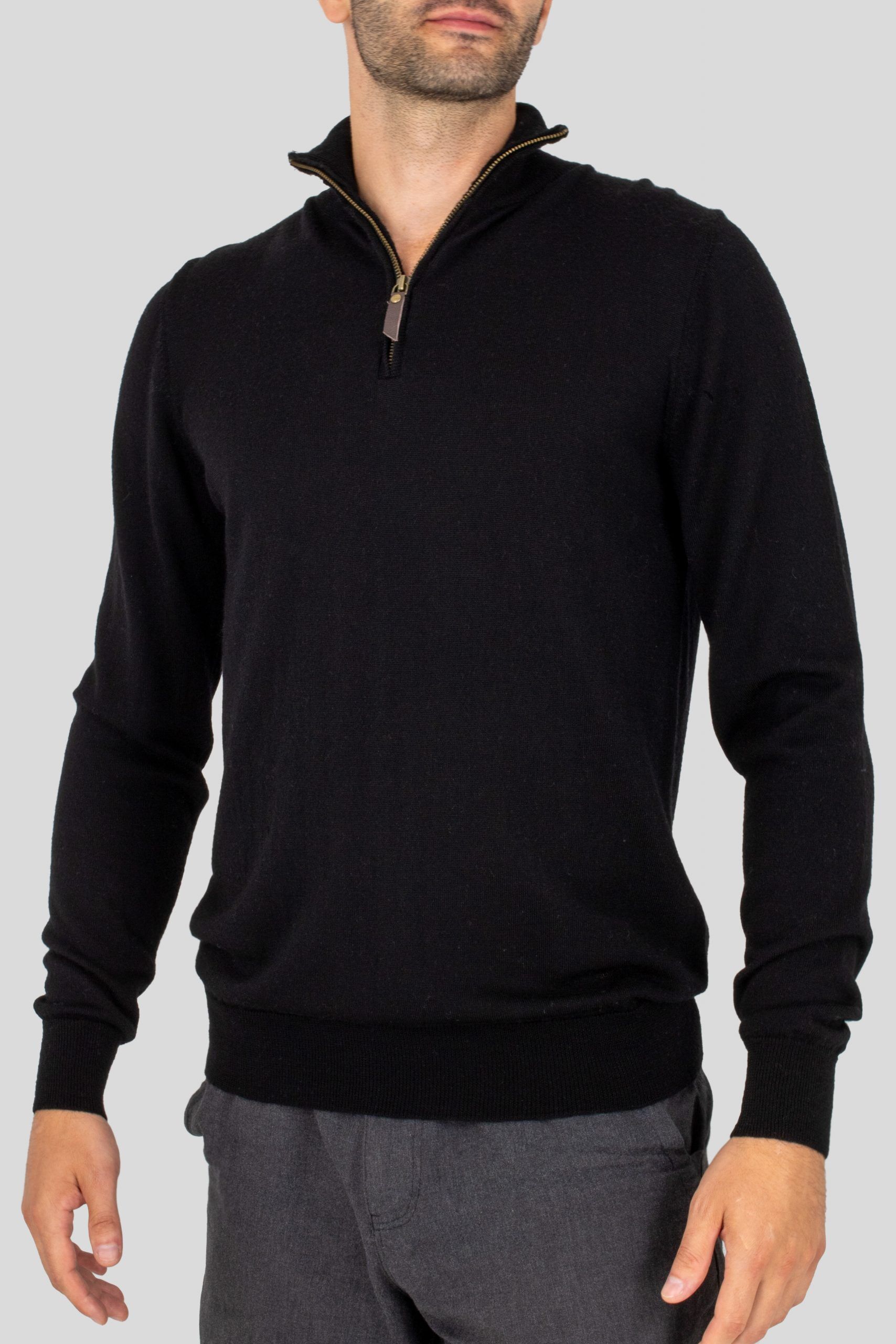 Miles black jumper merino sweater with half zip men's jumper